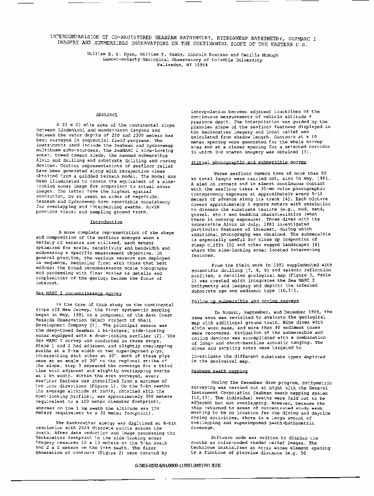 Intercomparision Of Co-registered Seabeam Bathymetry, Hydrosweep ...