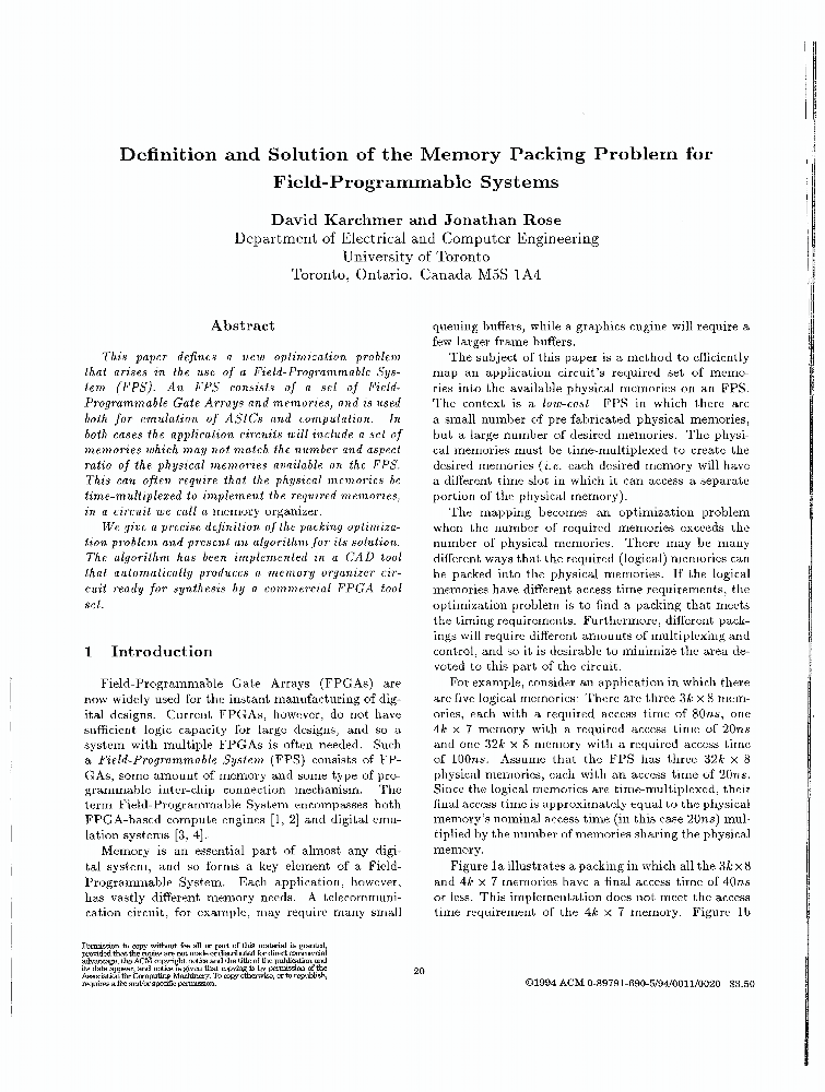 Definition And Solution Of The Memory Packing Problem For Field ...