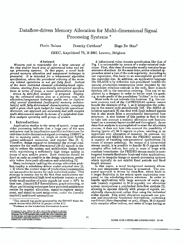 Dataflow-driven Memory Allocation For Multi-dimensional Signal Processing Systems | IEEE ...