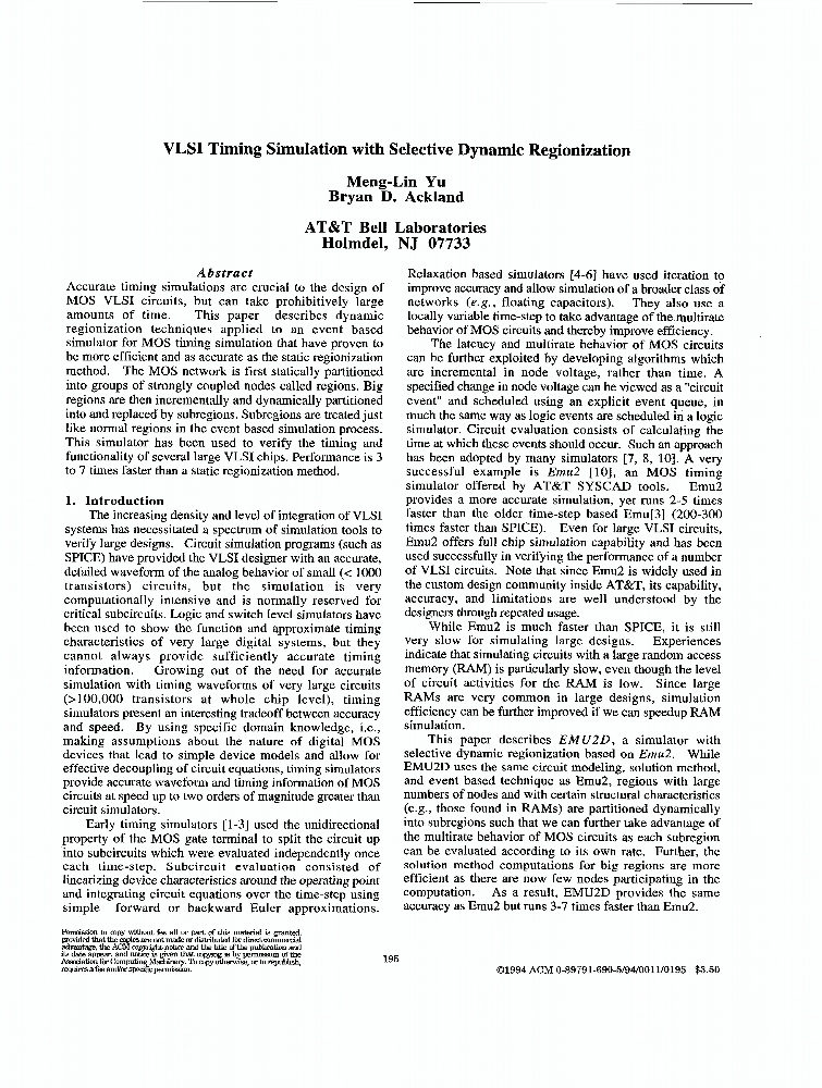 Vlsi Timing Simulation With Selective Dynamic Regionization Ieee