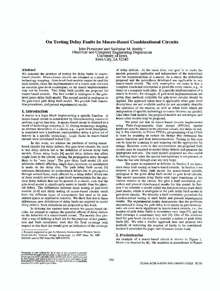 On Testing Delay Faults In Macro Based Combinational Circuits Ieee Conference Publication