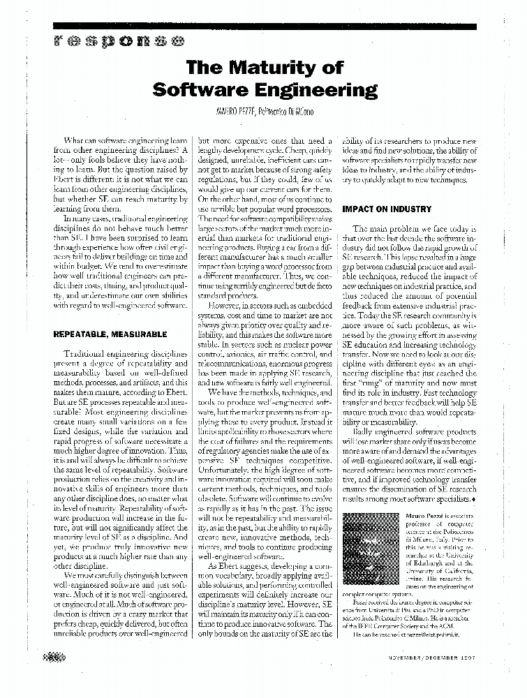 The Maturity of Software Engineering [Response] | IEEE Journals ...