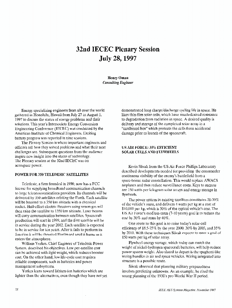 32nd IECEC Plenary Session July 28,1997 | IEEE Journals & Magazine ...