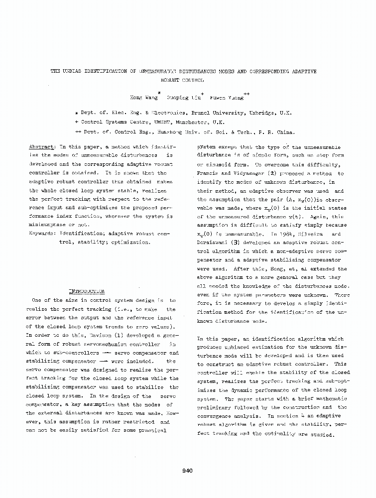 The Unbias Identification Of Unmeasurable Disturbances Modes And ...