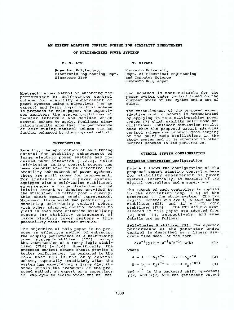 An expert adaptive control scheme for stability enhancement of ...