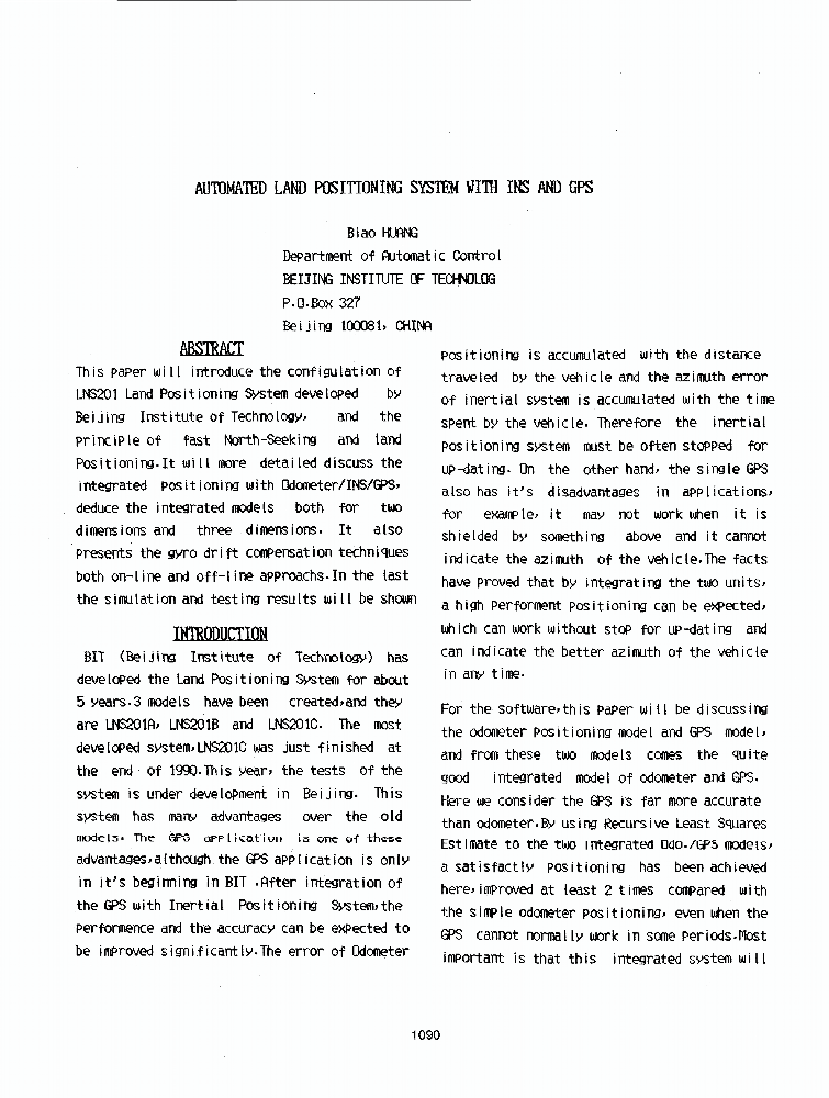 Automated Land Positioning System With INS And GPS | IEEE Conference ...