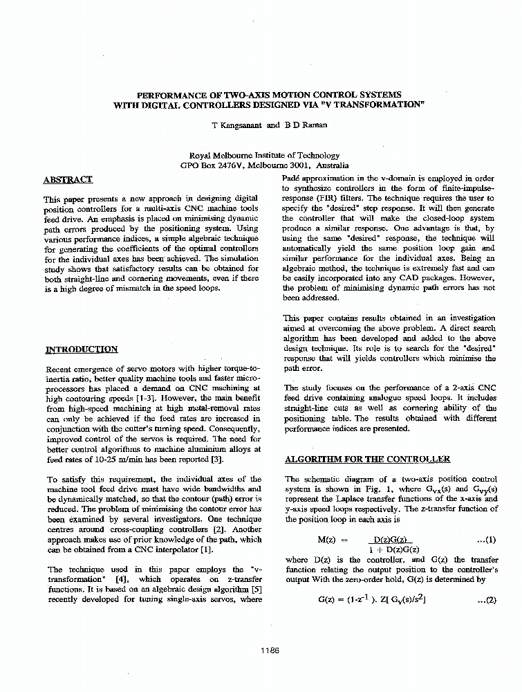 Performance Of Two Axis Motion Control Systems With Digital Controllers Designed Via V