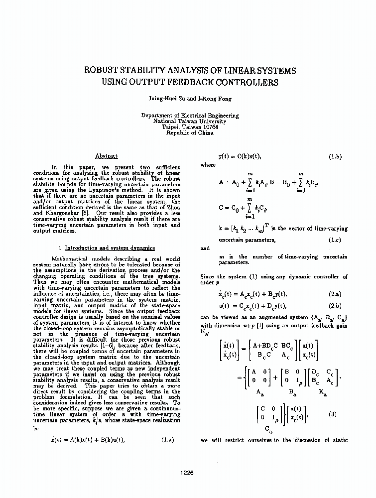 Robust Stability Analysis Of Linear Systems Using Output Feedback Controllers | IEEE Conference ...