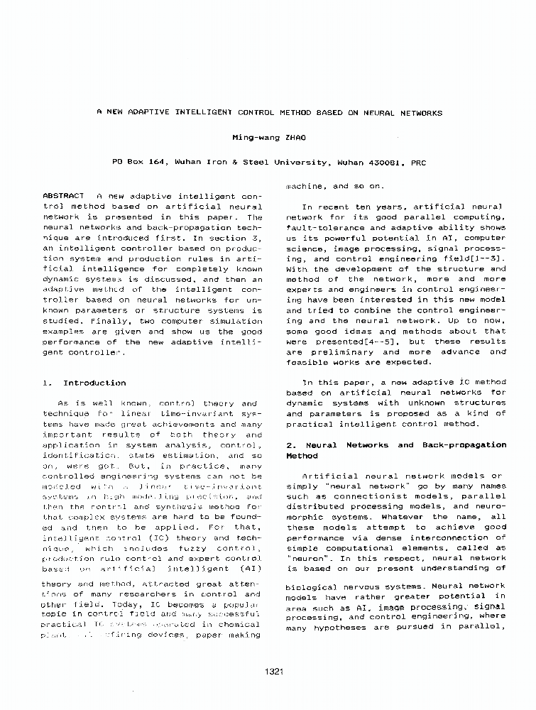 A New Adaptive Intelligent Control Method Based On Neural Networks Ieee Conference Publication