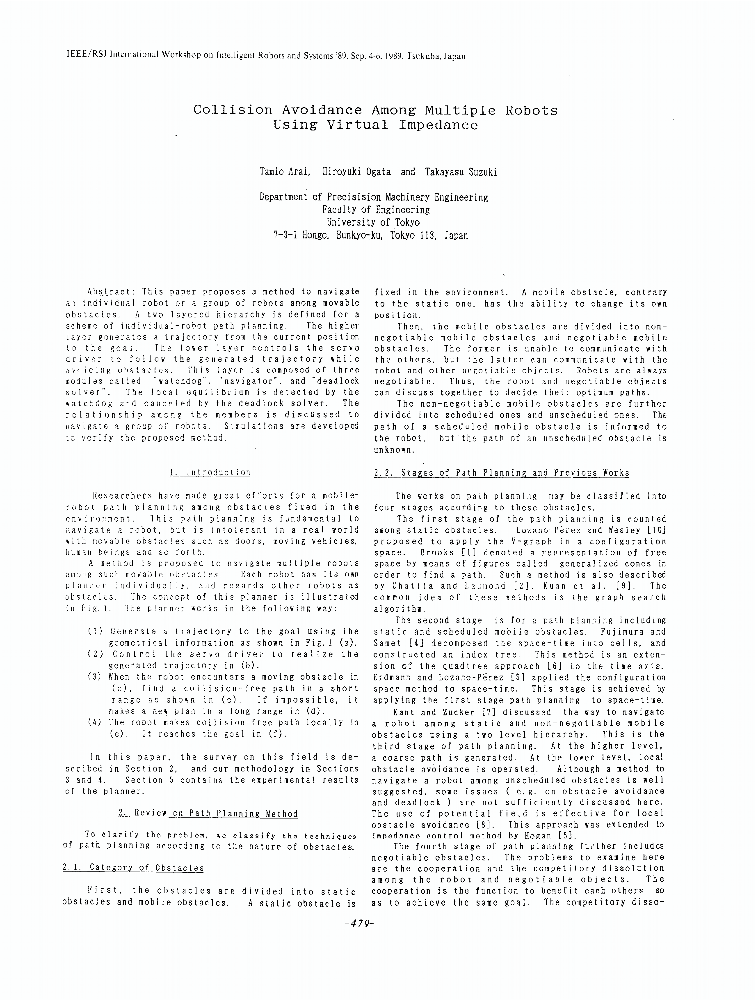 Collision Avoidance Among Multiple Robots Using Virtual Impedance Ieee Conference Publication