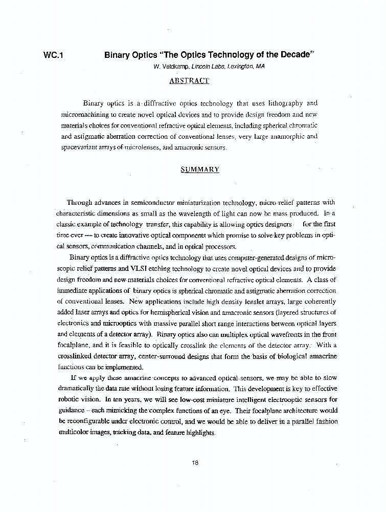 Binary Optics "The Optics Technology Of The Decade" | IEEE Conference ...