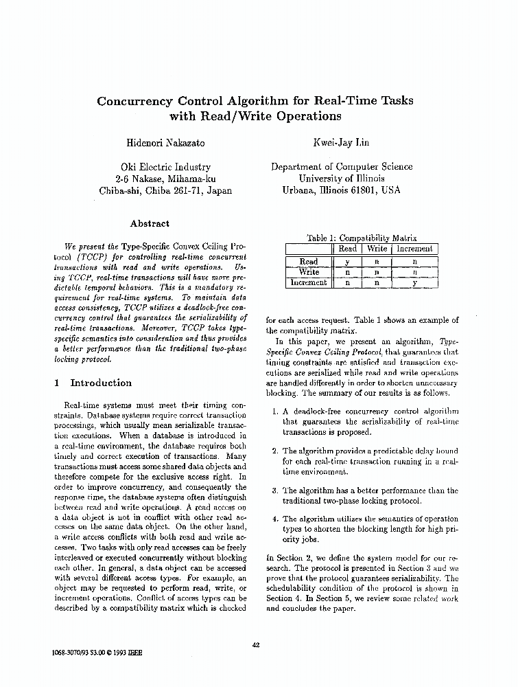 Concurrency Control Algorithm for Real-Time Tasks with Read/Write Operations | IEEE Conference ...