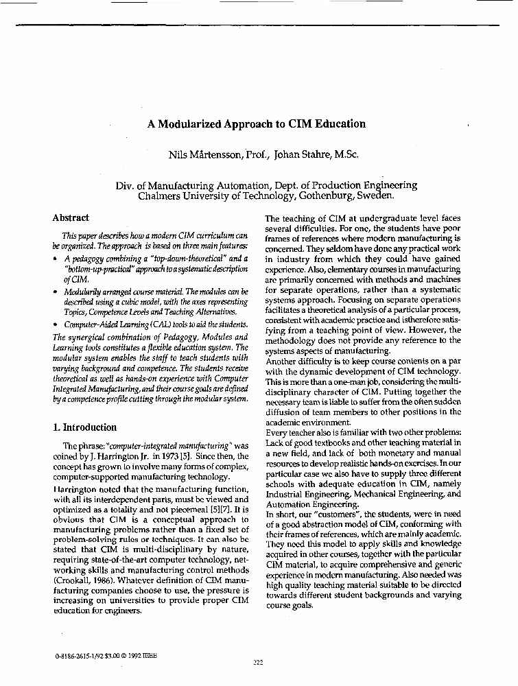 A Modularized Approach To CIM Education | IEEE Conference Publication ...