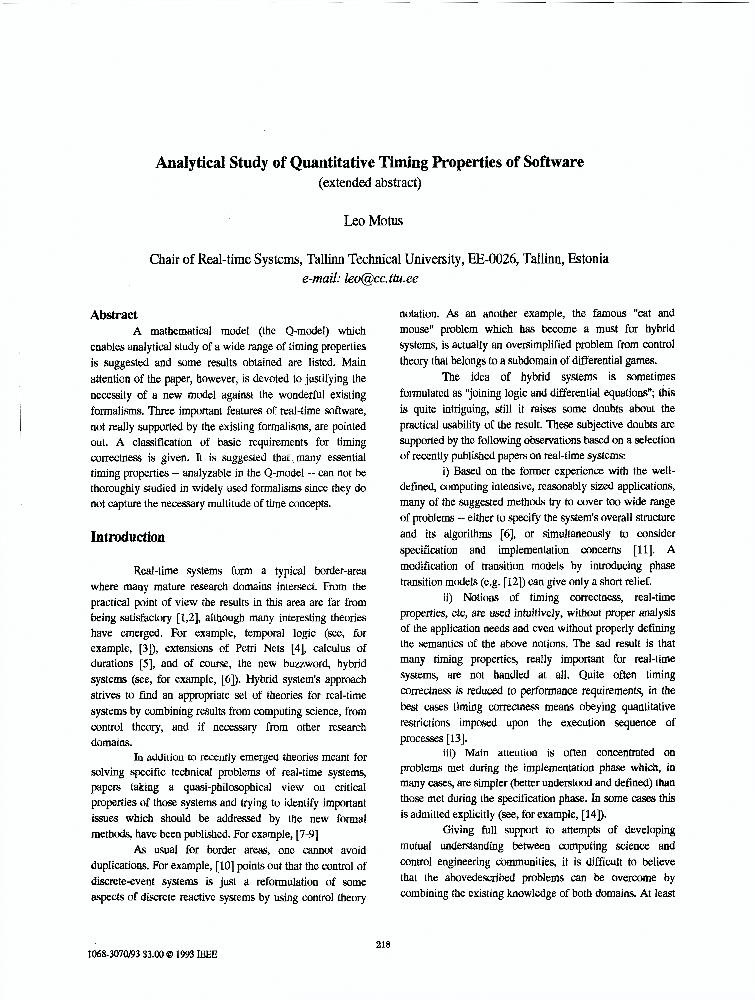 Analytical Study of Quantitative Timing Properties of Software | IEEE ...