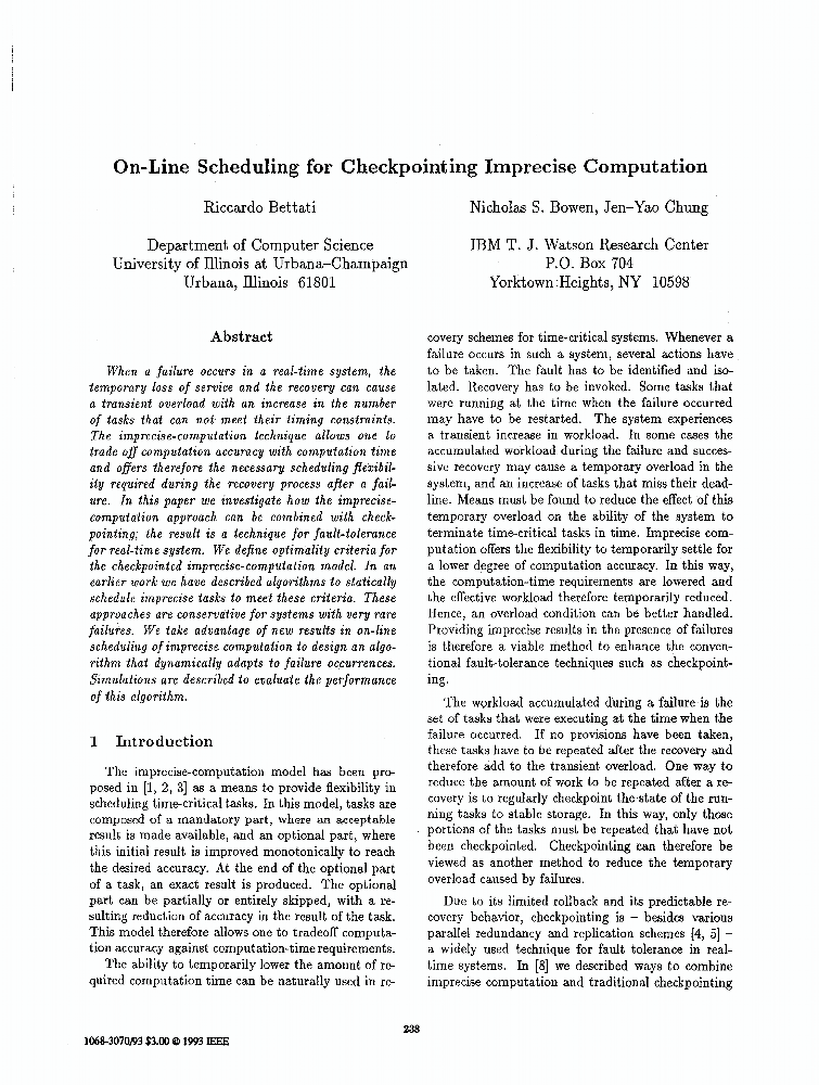 On-Line Scheduling for Checkpointing Imprecise Computation | IEEE Conference Publication | IEEE ...