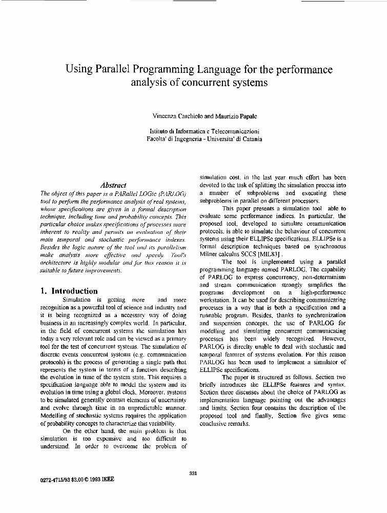 Using Parallel Programming Language For The Performance Analysis Of Concurrent Systems | IEEE ...