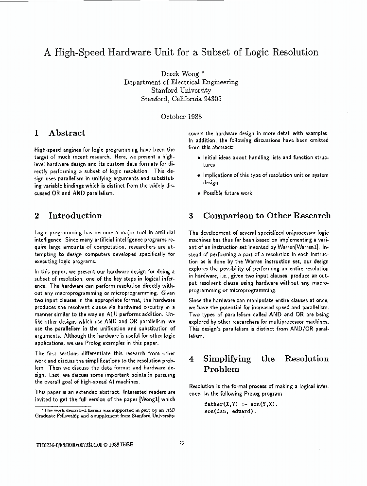 A High Speed Hardware Unit For A Subset Of Logic Resolution Ieee Conference Publication Ieee