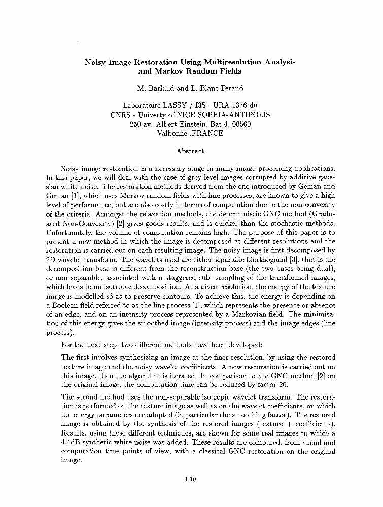 Noisy Image Restoration Using Multiresolution Analysis And Markov Random Fields Ieee