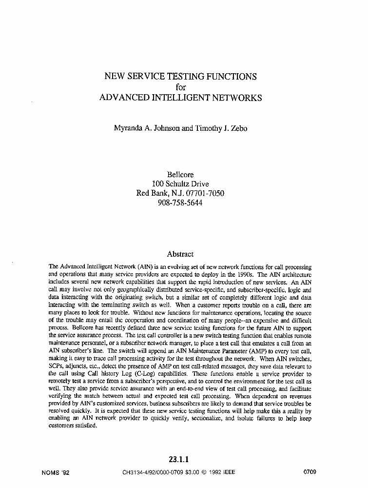 New Service Testing Functions For Advanced Intelligent Networks | IEEE ...