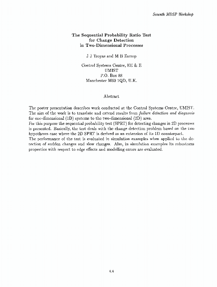 The Sequential Probability Ratio Test For Change Detection In Two ...