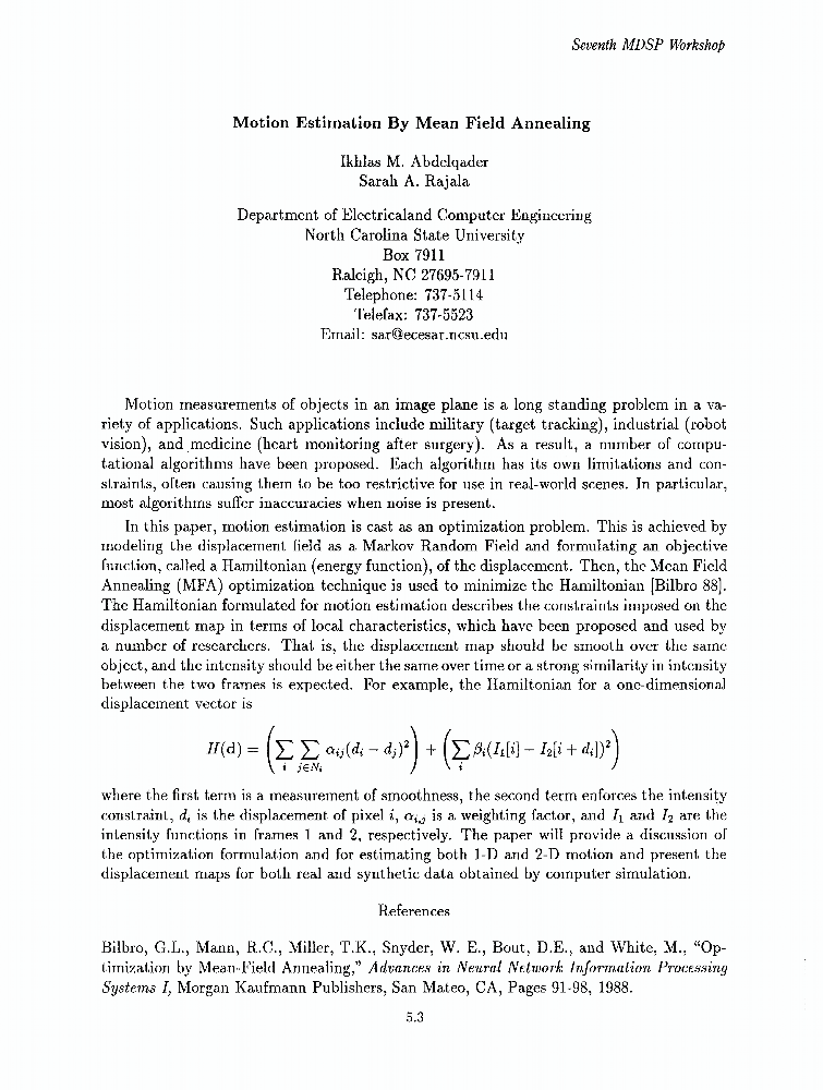 Motion Estimation By Mean Field Annealing | IEEE Conference Publication | IEEE Xplore