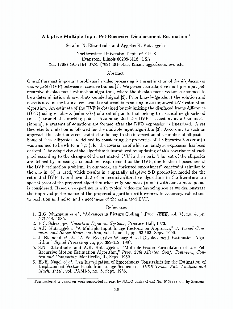 Adaptive Multiple Input Pel Recursive Displacement Estimation Ieee Conference Publication