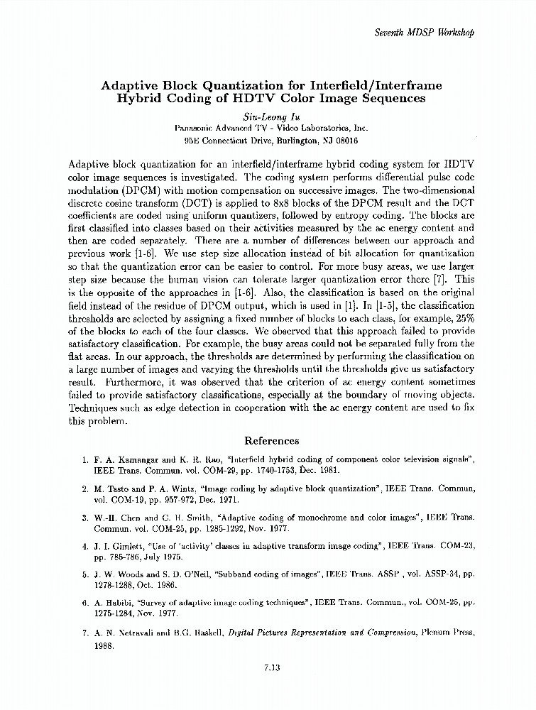 Adaptive Block Quantization For Interfield/interframe Hybrid Coding Of ...