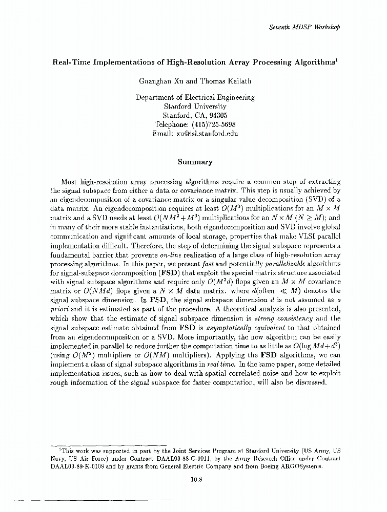 Real Time Implementations Of High Resolution Array Processing Algorithms Ieee Conference