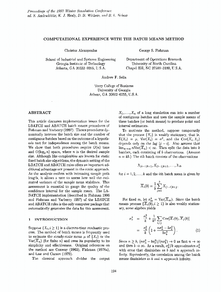 Computational Experience With The Batch Means Method Ieee Conference Publication Ieee Xplore