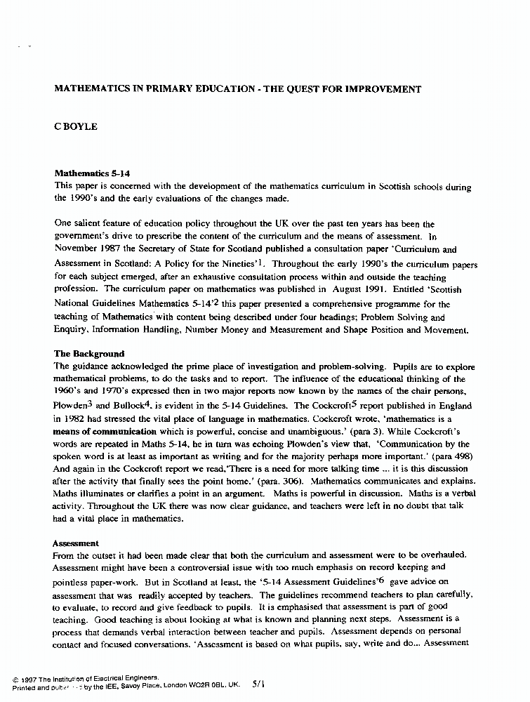 Mathematics In Primary Education - The Quest For Improvement | IET ...