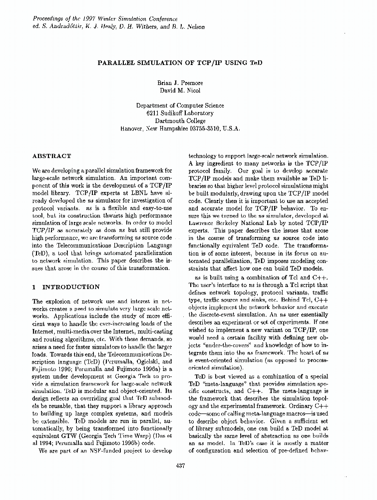 Parallel Simulation Of Tcpip Using Ted Ieee Conference Publication Ieee Xplore