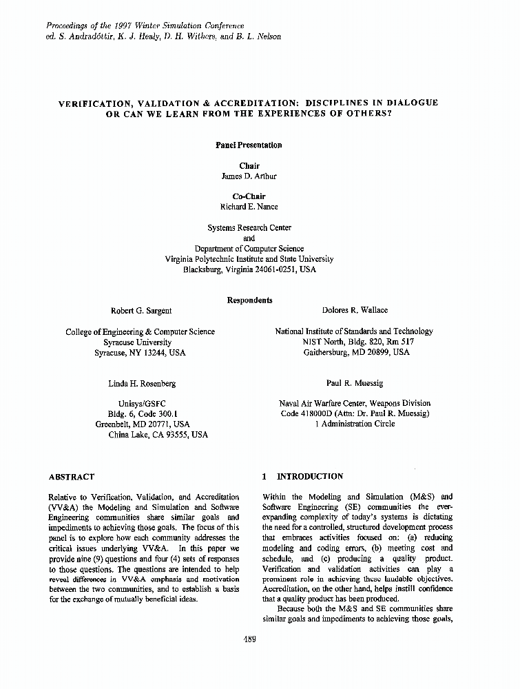 Verification, Validation & Accreditation: Disciplines In Dialogue Or Can We Learn From The ...