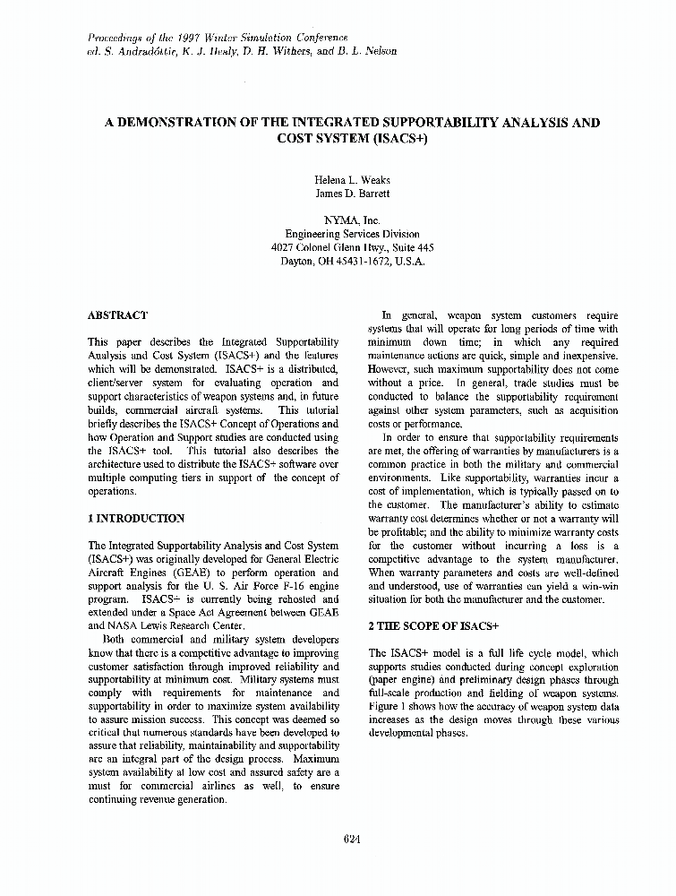 A Demonstration Of The Integrated Supportability Analysis And Cost ...