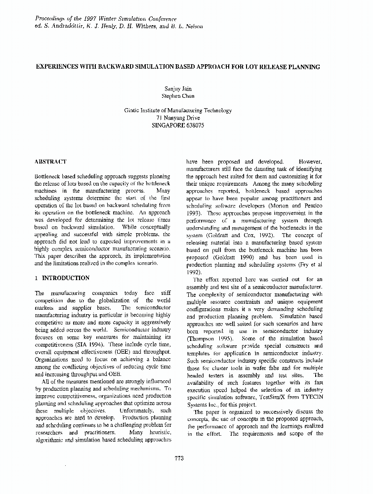 Experiences With Backward Simulation Based Approach For Lot Release ...