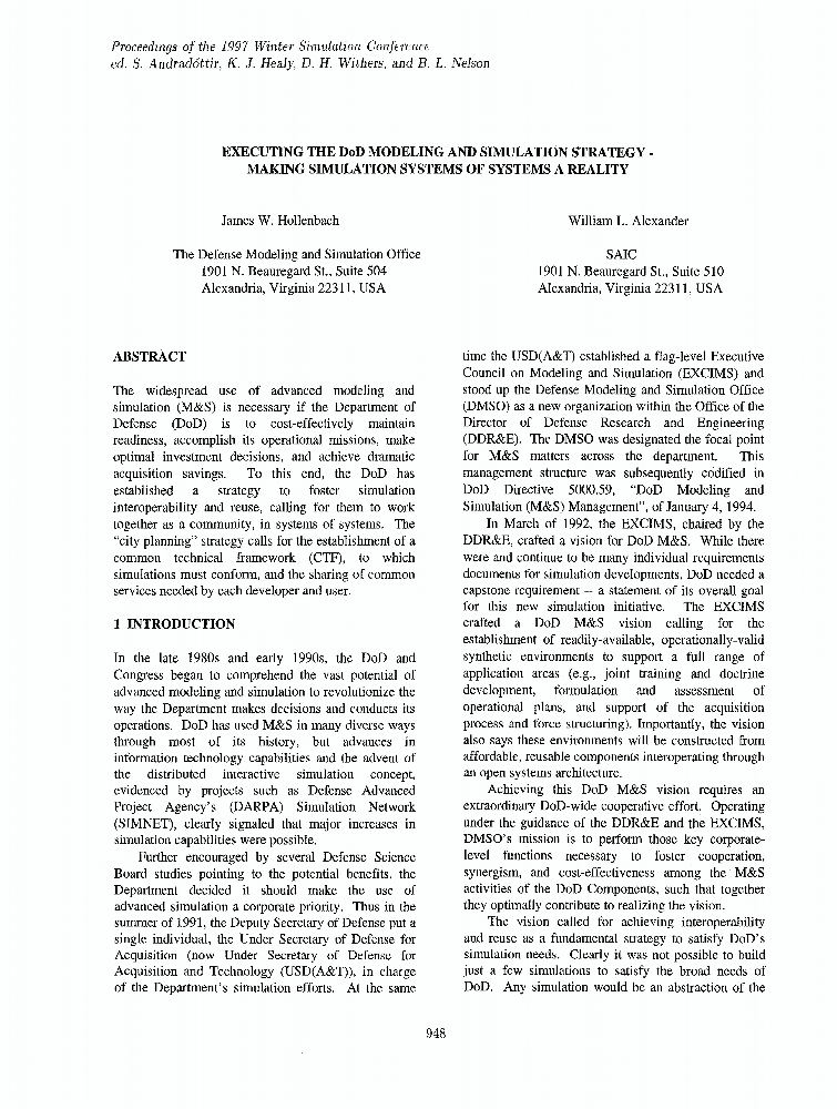 Executing The DoD Modeling And Simulation Strategy Making Simulation Systems Of Systems A ...