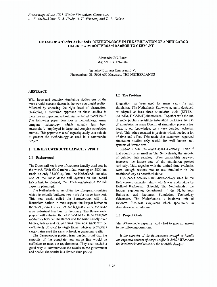 The Use Of A Template-based Methodology In The Simulation Of A New Cargo Track From Rotterdam ...