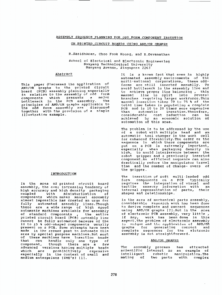 Assembly Sequence Planning for Odd Form Component Insertion on Printed ...