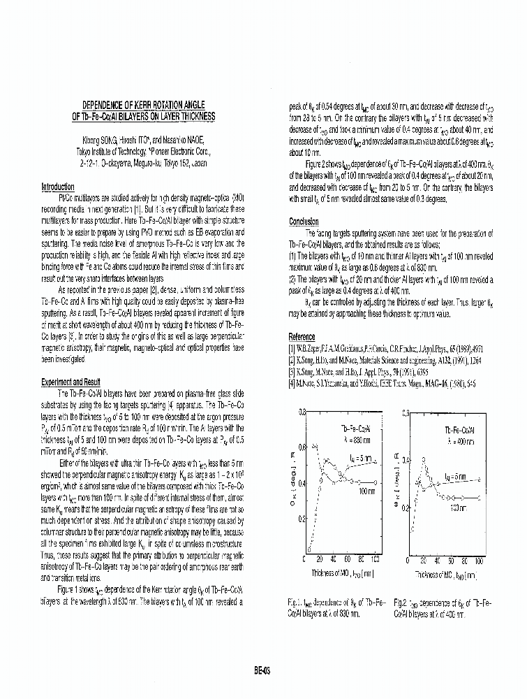 Dependence Of Kerr Rotation Angle Of Tb-Fe-Co/Al Bilayers On Layer ...
