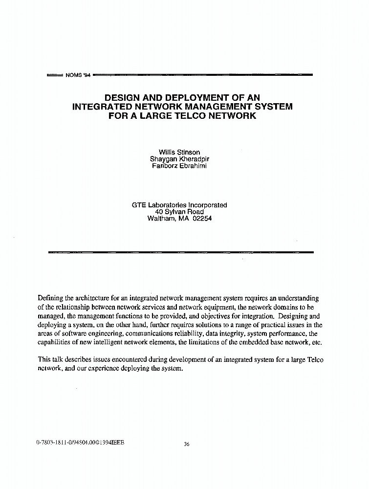 Design and Deployment of an Integrated Network Management System for a ...
