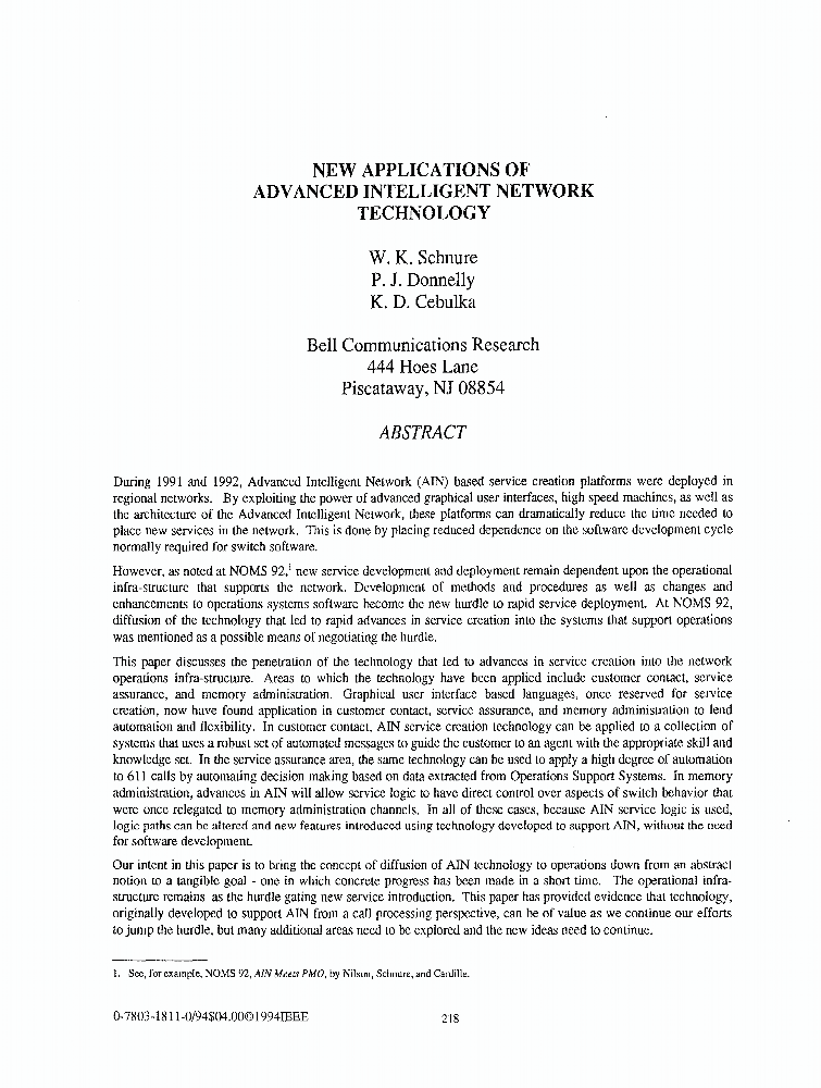 New Applications of Advanced Intelligent Network Technology | IEEE ...