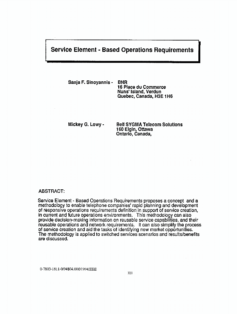 Service Element - Based Operations Requirements | IEEE Conference ...