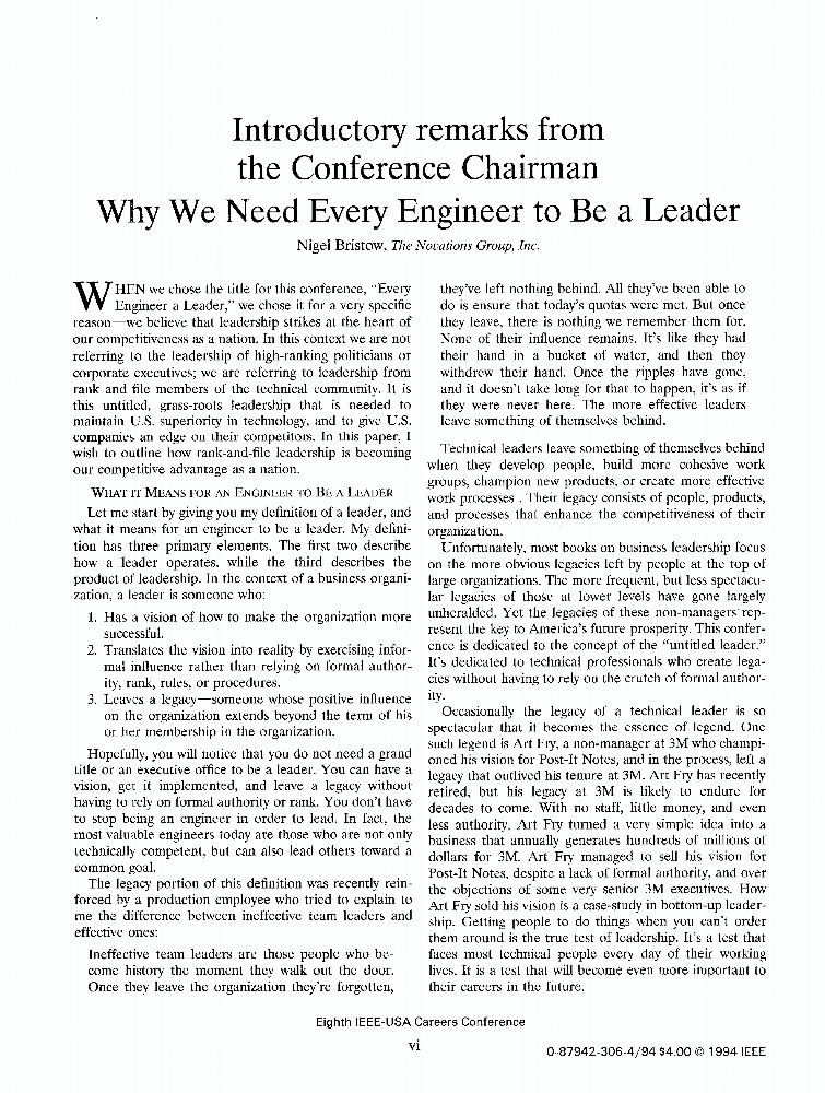 Introductory Remarks from the Conference Chairman Why We Need Every ...