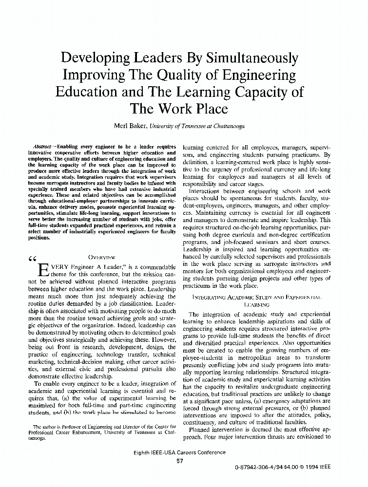 Developing Leaders by Simultaneously Improving the Quality of ...