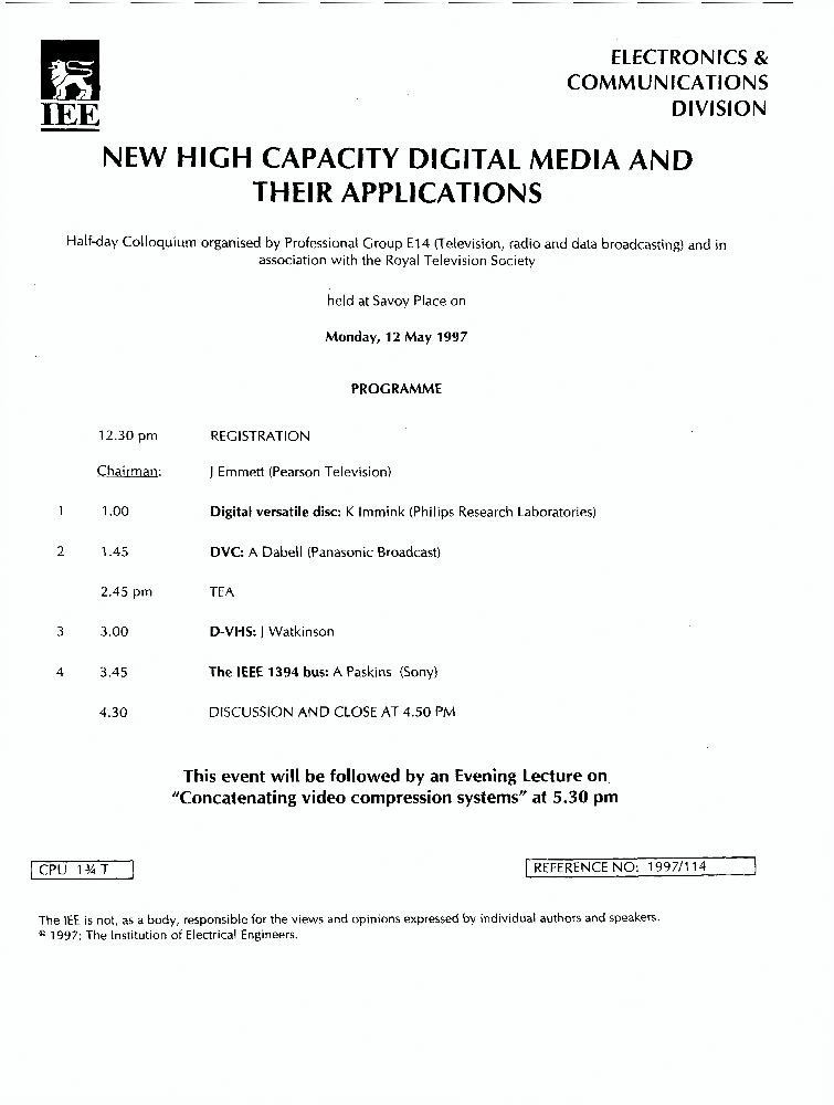 IEE Colloquium on New High Capacity Digital Media And Their Applications | IET Conference ...
