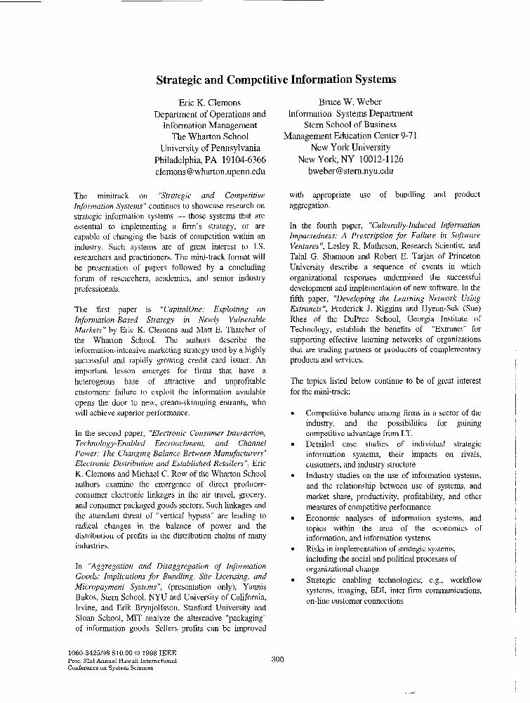 Strategic And Competitive Information Systems | IEEE Conference ...