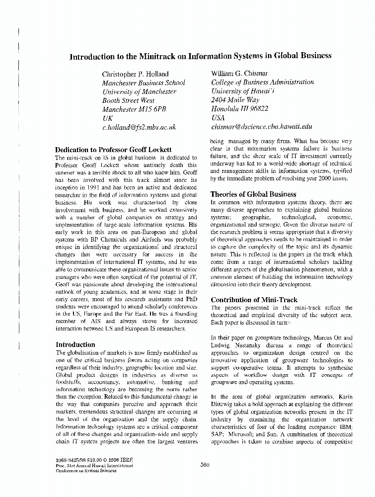 Introduction To The Minitrack On Information Systems In Global Business | IEEE Conference ...