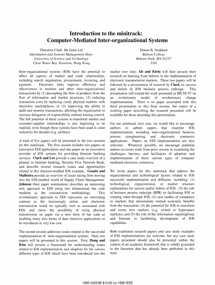 Introduction To The Minitrack: Computer-mediated Inter-organizational Systems | IEEE Conference ...