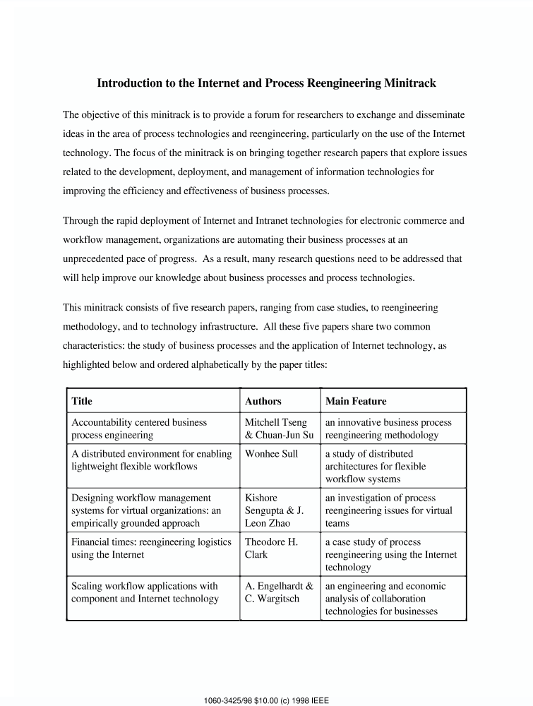 Introduction To The Internet And Process Reengineering Minitrack | IEEE Conference Publication ...