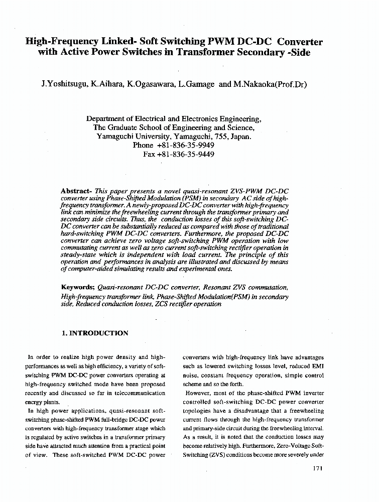 High-Frequency Linked- Soft Switching PWM DC-DC Converter with Active ...