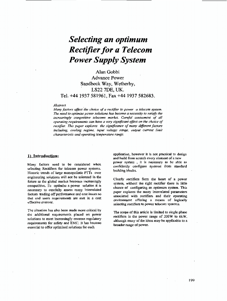 Selecting an optimum Rectifier for a Telecom Power Supply System | IEEE ...